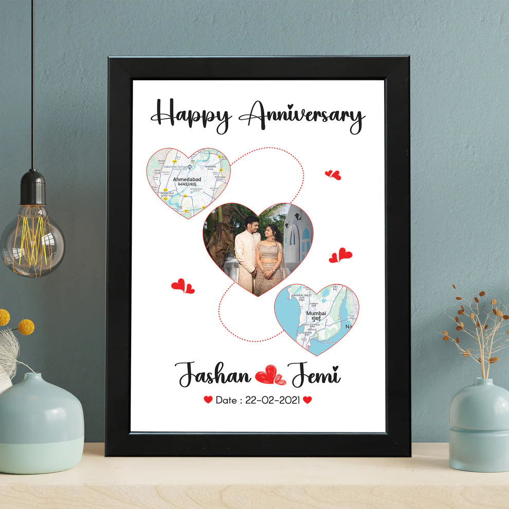 Distance Map Small Heart Anniversary Photo Frame (10x14 inch) – WOOPME